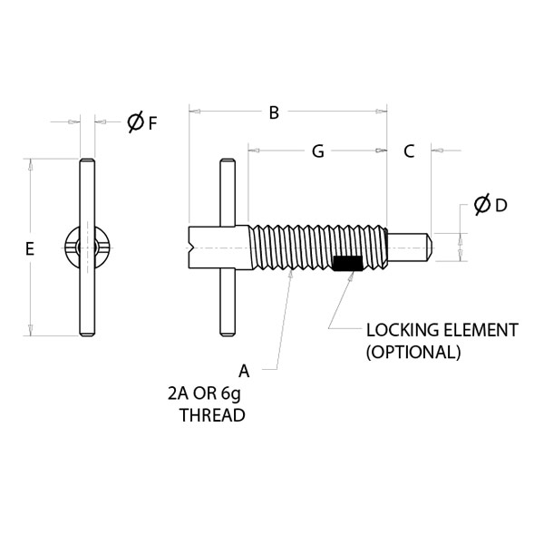 Weld Mount Retractable Spring Plungers T-Handle - PI1/2T1.5-B-TR6